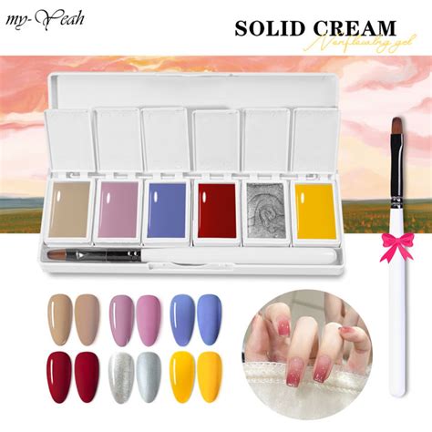 Myyeah ชุดเจลยูวีเล็บแข็ง6สีจานสีหลากสีสันกระป๋องพุดดิ้งครีมเจลแช่เล็บ Led Uv Peralatan Rias