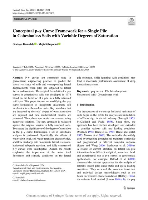Conceptual Py Curve Framework For A Single Pile In Cohesionless Soils