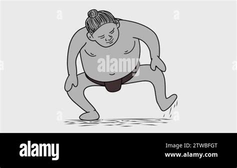 2d Animation Motion Graphics Showing A Japanese Sumo Wrestler Stomping His Feet Using The