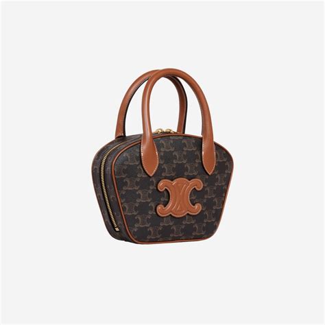 셀린느 트리옹프 캔버스 And 카프스킨 미니 볼링백 탄 Celine Kream