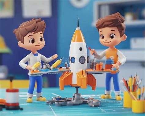 Animated Engineers Designing A Toy Spaceship Stock Illustration Illustration Of Smiles