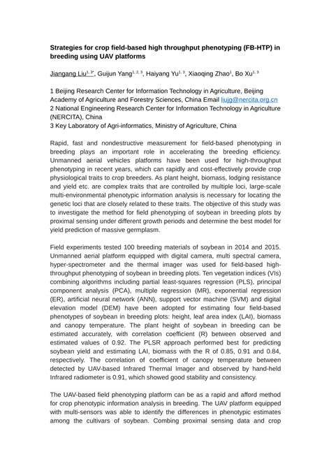 Pdf Strategies For Crop Field Based High Throughput Phenotyping Fb Htp In Breeding Using Uav