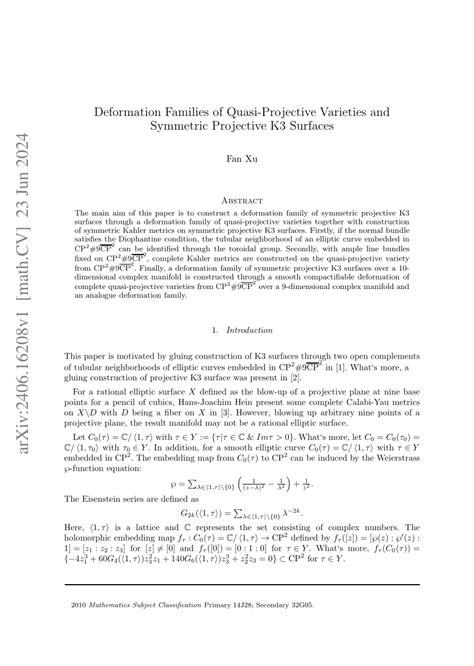 Pdf Deformation Families Of Quasi Projective Varieties And Symmetric