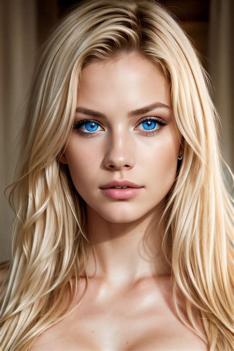 A Woman With Blue Eyes And Long Blonde Hair Posing For A Picture