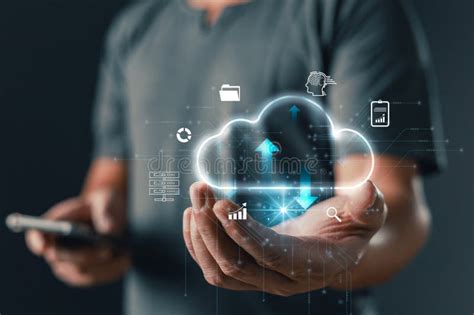 Man Holding Cloud Computing Diagram Show On Hand Data Storagecloud Technology Stock Image