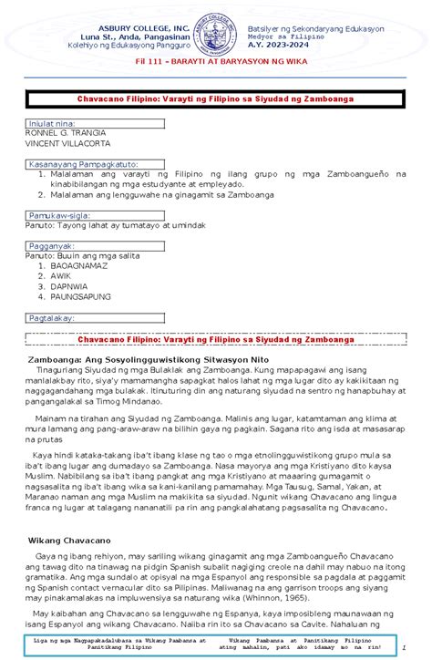 Chavacano Filipino Liga Ng Mga Nagpapakadalubasa Sa Wikang Pambansa At Panitikang Filipino