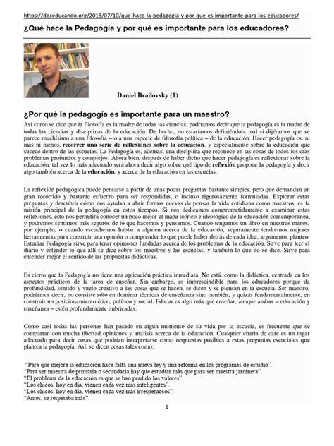 Brailovsky Daniel Que Hace La Pedagogia Y Por Que Es Importante Para