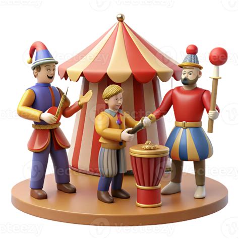 Dramatic Vintage 3d Render Circus Characters Illustration Genuine