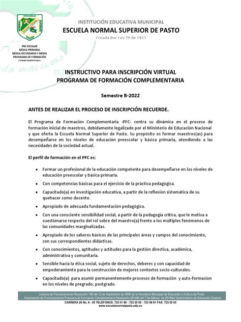 Instructivo Para La Inscripción Virtual Al Programa De Formación Complementaria De La Escuela