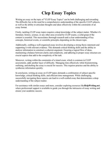 Clep Essay Topicspdfclep Essay Topics College Composition Clep Study