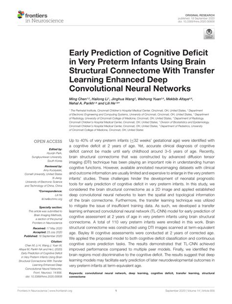 Pdf Early Prediction Of Cognitive Deficit In Very Preterm Infants Using Brain Structural
