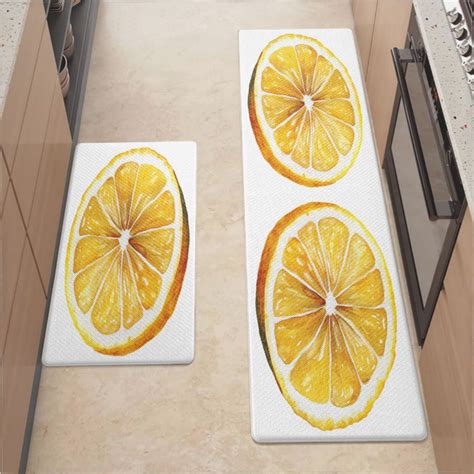 Anti Fatigue Cushioned Kitchen Mats For Floor Waterproof Non Slip Comfort Mat Watercolor Lemon