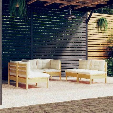 6 Piece Garden Lounge Set With Cream Cushions Solid Pinewood Vidaxl