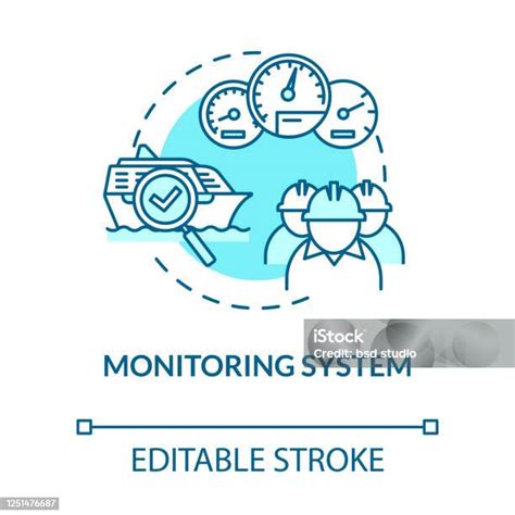 모니터링 시스템 청록색 개념 아이콘 보트 기계 해양 유지 보수 선박 승무원 작업 아이디어 얇은 라인 일러스트 벡터 절연 윤곽선