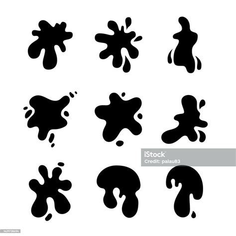 잉크 얼룩이 묻습니다 실루엣 이미지 장식용 유체 모양 벡터 그리기 디자인 요소 모음입니다 0명에 대한 스톡 벡터 아트 및 기타 이미지 Istock