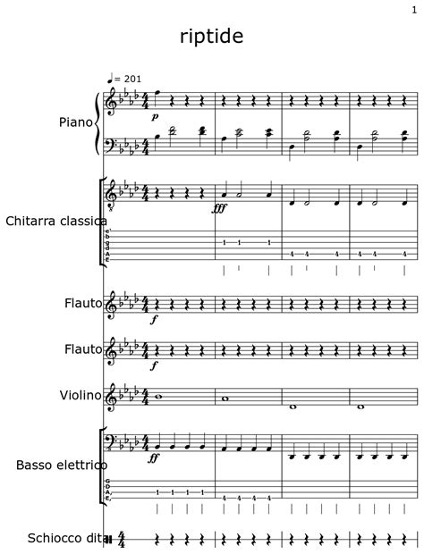 Riptide Sheet Music For Piano Classical Guitar Flute Violin