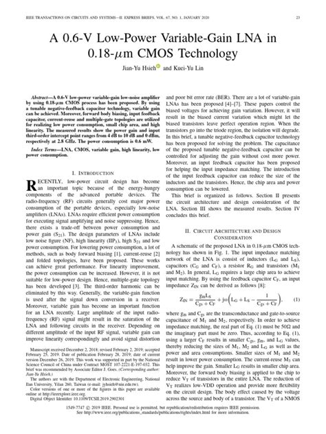 A 06 V Low Power Variable Gain Lna In 018 Mu M Cmos Technology