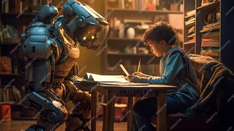 An Artificial Intelligence Robot Helps A Teenager With Homework They
