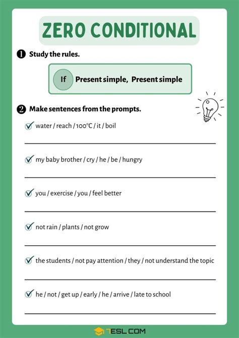 Zero Conditional Exercises Zero Conditional Worksheets • 7esl