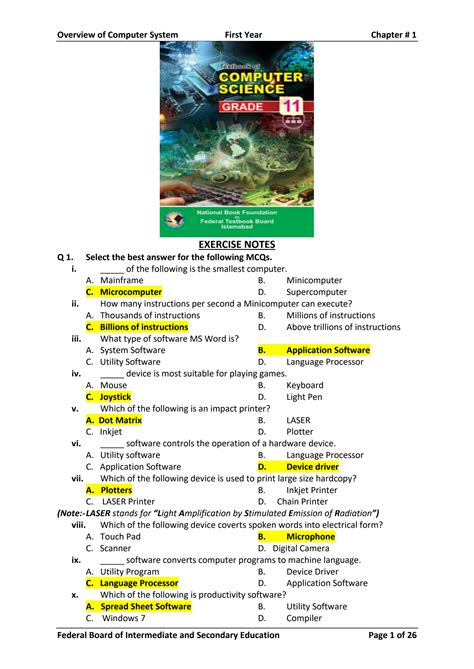 Solution Studypool Fbise First Year Computer Science Grade 11 Chapter