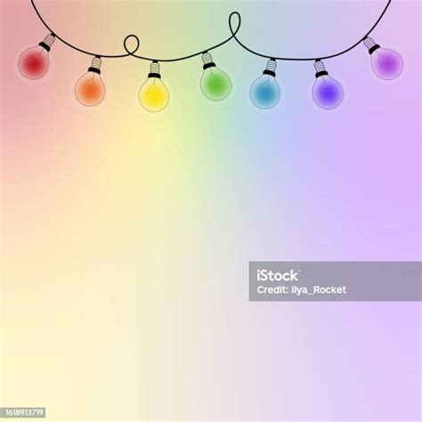 복사 공간이 있는 Raibow 전구 벡터 그림입니다 여러 가지 빛깔의 화환 0명에 대한 스톡 벡터 아트 및 기타 이미지 0명