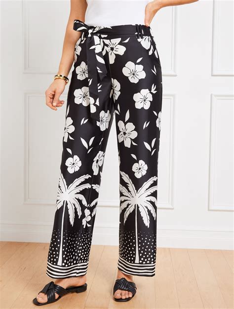 Tie Waist Wide Leg Pants Palm Beach Border Talbots