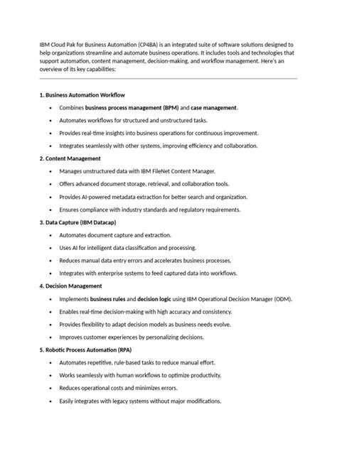 Ibm Cloud Pak For Business Automation Pdf Automation Artificial