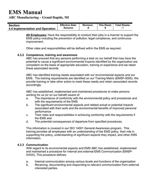 Example Ems Manual Iso 14001 Doc