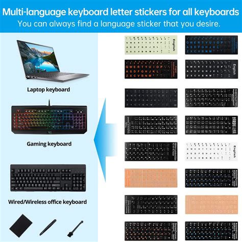 Getuscart Russian Keyboard Stickers[5 In 1] Cyrillic Keyboard Letters Replacement Sticker Black