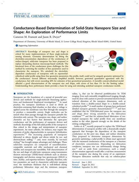 Pdf Conductance Based Determination Of Solid State Nanopore Size And