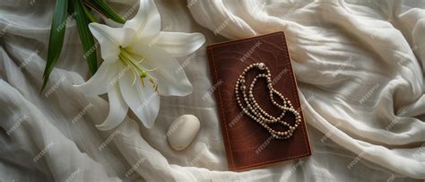 Premium Photo Rosary Amp Scripture On Light Grey Fabric Background