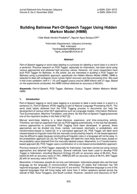 Pdf Building Balinese Part Of Speech Tagger Using Hidden Markov Model