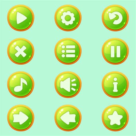 만화 스타일의 게임 라운드 버튼 세트입니다 모바일 게임 개발을 위한 Gui 버튼 Ui 디자인 키트 프리미엄 벡터