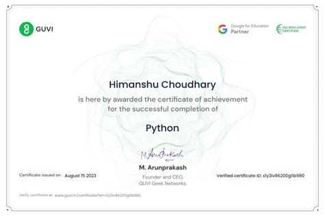 Himanshu Choudhary 🪽 On Linkedin Pythoncertification Guvicoding Keeplearning