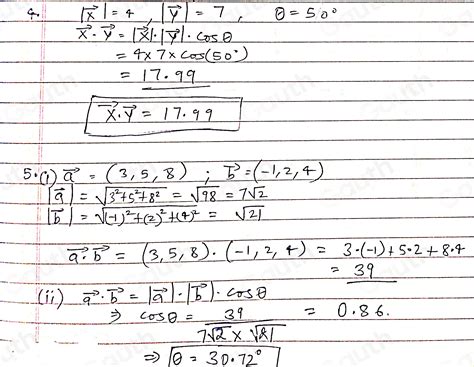 solved n4 if vector x 4 vector y 7 the angle between two
