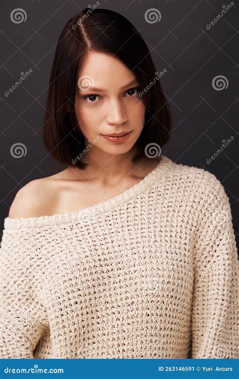 Shes Proud Of Being Herself Pretty Young Woman Against A Dark Background Stock Image Image