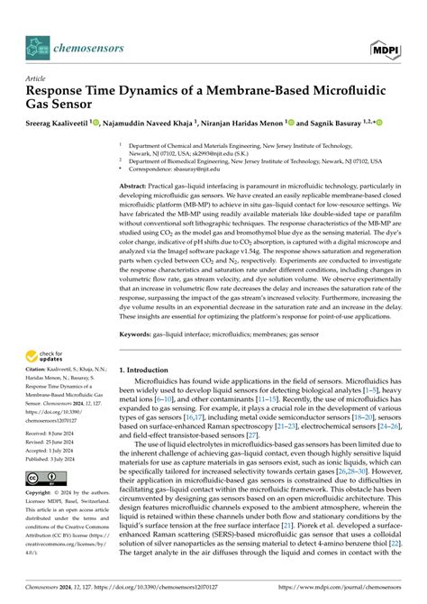 Pdf Response Time Dynamics Of A Membrane Based Microfluidic Gas Sensor