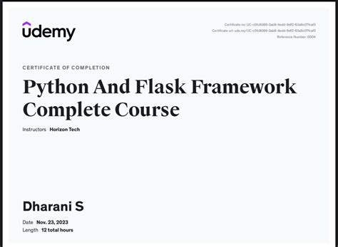 Dharani S On Linkedin Completed A Course On Python And Flask Framework On Udemy Udemy Python