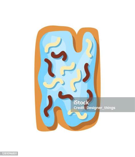 만화 쿠키 글꼴 제과자들은 자본 편지 N 벡터 영어 Abc 베이킹 컬러 유약에 스타일화 창조적 인 진저 브레드 알파벳 디자인 어린 시절 달콤한 비스킷과 도넛 그래픽 프린트에