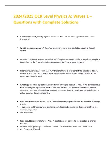 2024 2025 OCR Level Physics A Waves 1 Questions With Complete Solutions 2024 2025 OCR Level