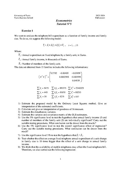 Tutorial 5 Eco Tutorial 5 Solution 1 University Of Tunis 2023