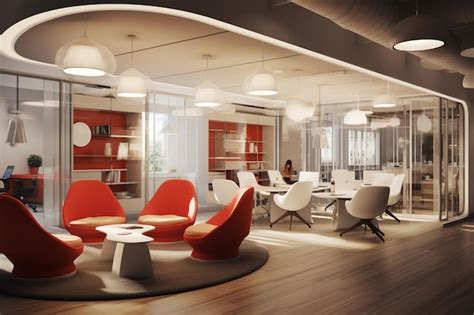 Premium Ai Image Dynamic Workspace Modern Office With Collaborative Spaces Generative Ai