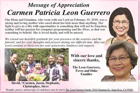 Carmen Leon Guerrero Obituary 1954 2018 Santa Rosa Ca Press