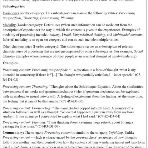 Example Of A Codebook Entry For The Ii Order Category Processing