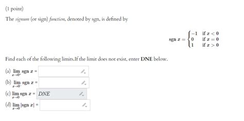 Solved 1 Point The Signum Or Sign Function Denoted By
