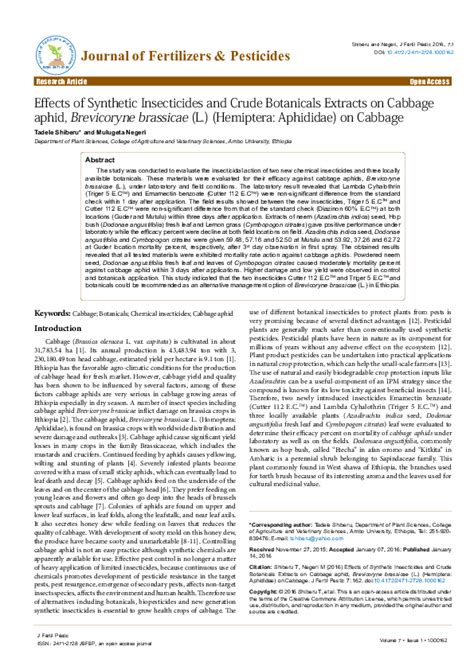 Pdf Effects Of Synthetic Insecticides And Crude Botanicals Extracts On Cabbage Aphid