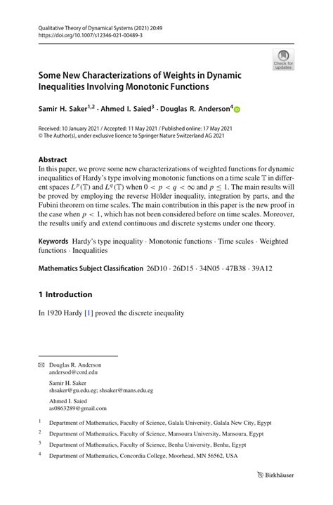 Pdf Some New Characterizations Of Weights In Dynamic Inequalities