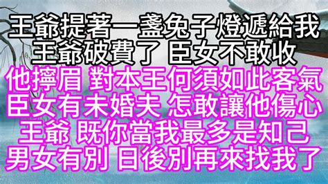 王爺提著一盞兔子燈遞給我王爺破費了臣女不敢收他擰眉對本王何須如此客氣臣女有未婚夫怎敢讓他傷心王爺既你當我最多是知己男女有別