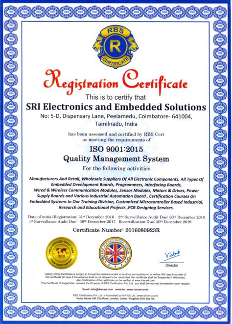 Certificate Srielectronics And Embedded Solutions