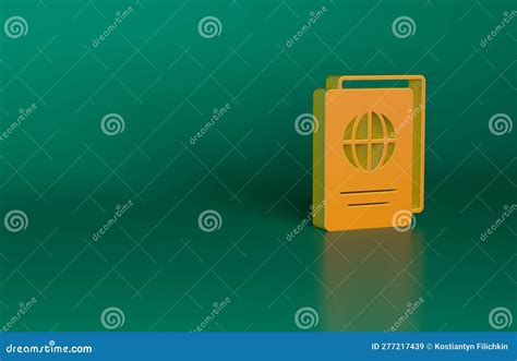 Orange Passport With Biometric Data Icon Isolated On Green Background